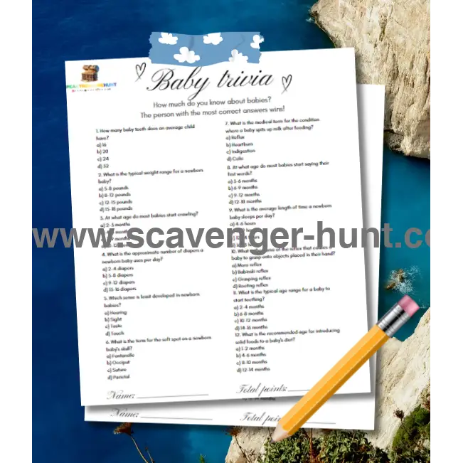 Baby Trivia Baby Shower Game - Peaktreasurehunt – Scavenger Hunt