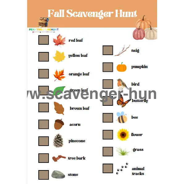 Fall Scavenger Hunt - Free Printable Scavenger Hunt - Peaktreasurehunt