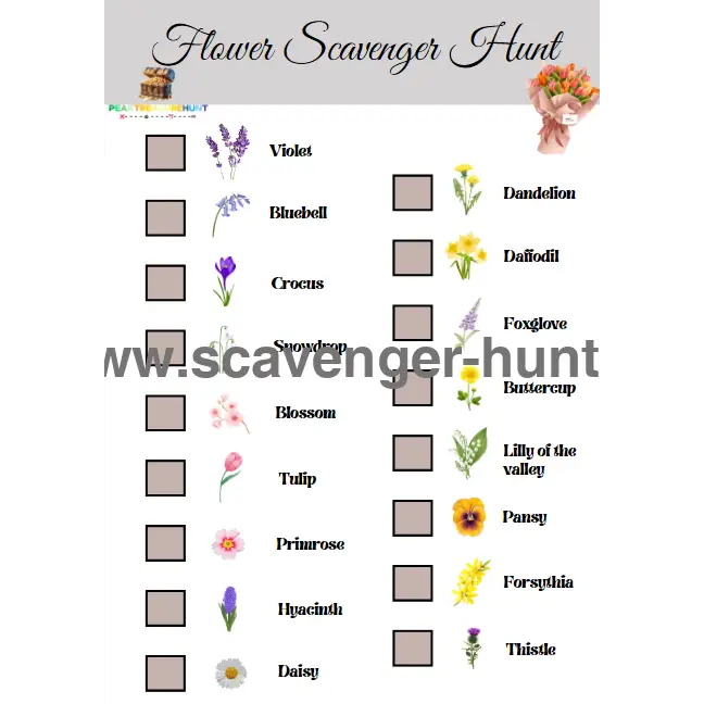 Flower Scavenger Hunt - Free - Peaktreasurehunt