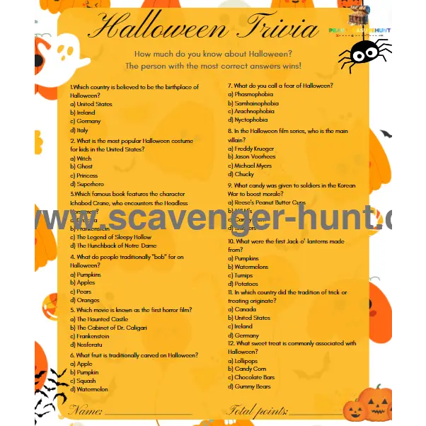 Halloween Trivia - Printable PDF Template – Scavenger Hunt