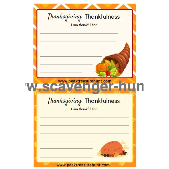 I Am Thankful Thanksgiving Gratitude Cards – Scavenger Hunt