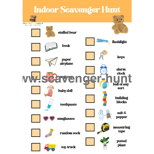 Indoor Scavenger Hunt - Free Printable Treasure Hunt - Peaktreasurehunt