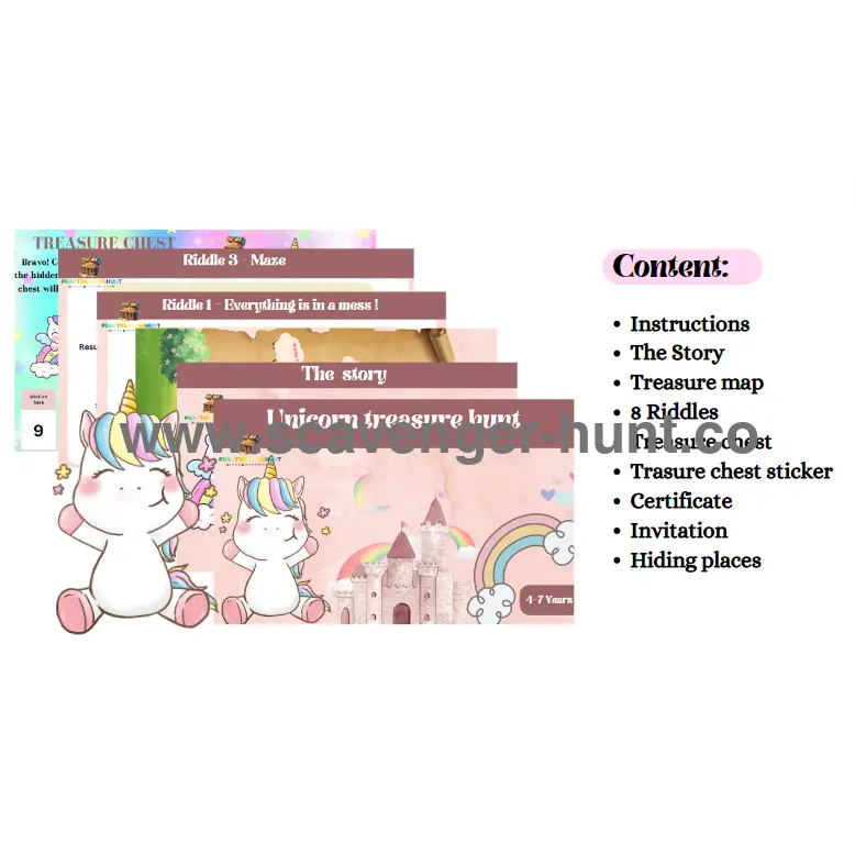 Unicorn treasure hunt printable scavenger hunt tasks to print out (PDF ...