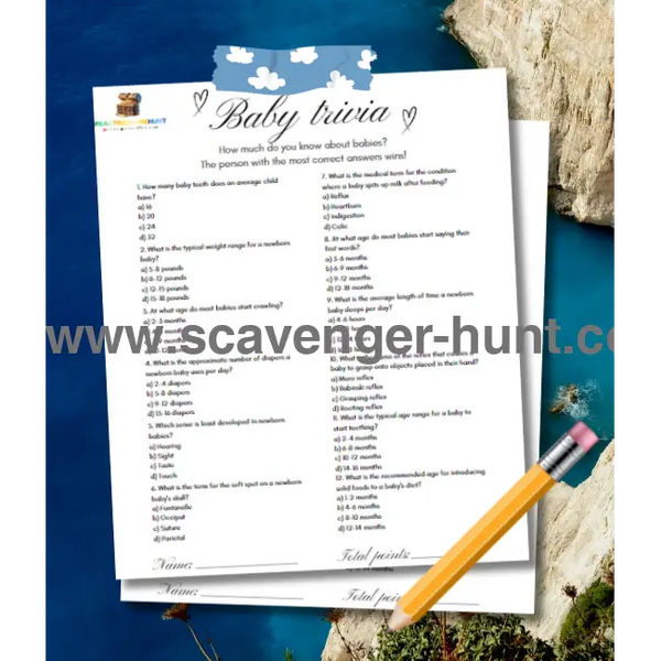 Baby Trivia Baby Shower Game - Peaktreasurehunt – Scavenger Hunt