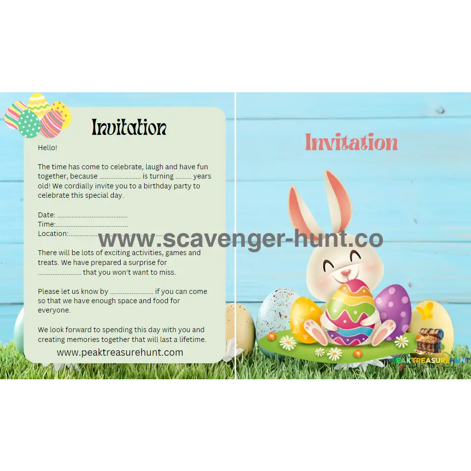 Easter Children´s Birthday Invitation Card Template – Scavenger Hunt