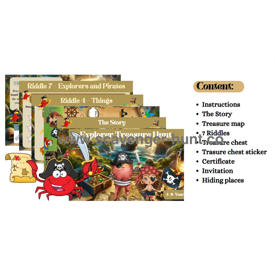 Explorer And Pirate Scavenger Hunt - Printable Treasure Hunt ...