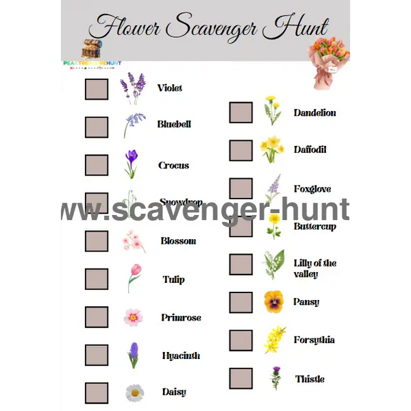 Flower Scavenger Hunt - Free - Peaktreasurehunt