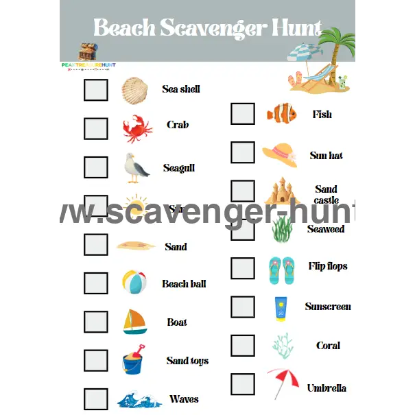 Free Printable Beach Scavenger Hunt - peaktreasurehunt