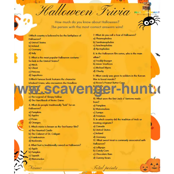 Halloween Trivia - Printable PDF Template – Scavenger Hunt