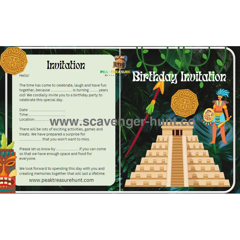 Maya Children Birthday Invitation Card – Scavenger Hunt