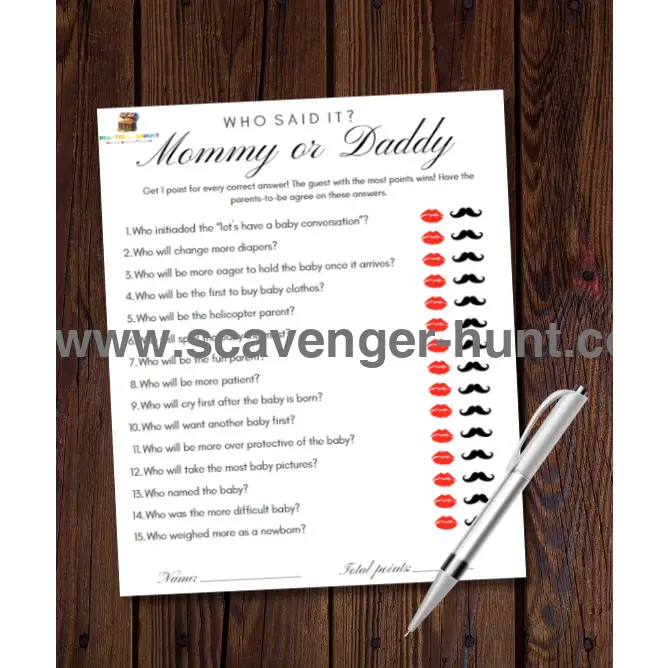 Mommy Or Daddy Baby Shower Game: Who Said It? - Peaktreasurehunt ...