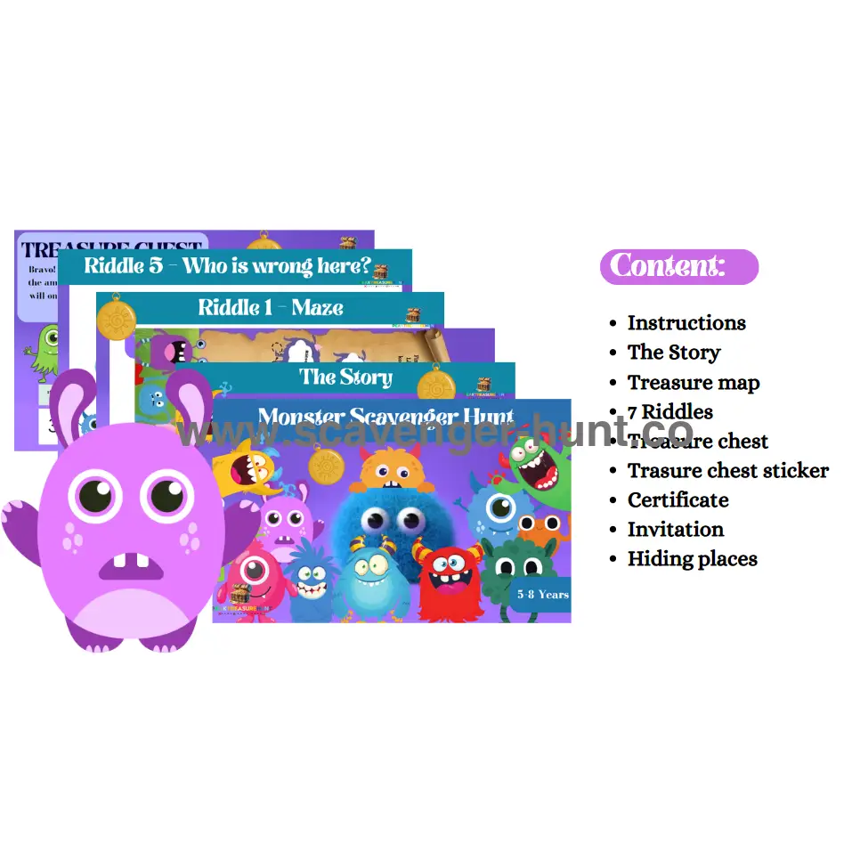 Monster Scavenger Hunt - Printable Treasure Hunt - Peaktreasurehunt