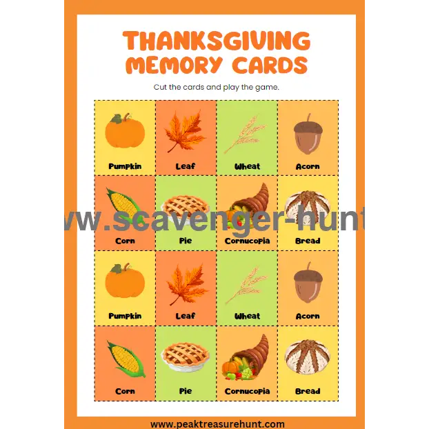 Printable Thanksgiving Memory Cards – Scavenger Hunt