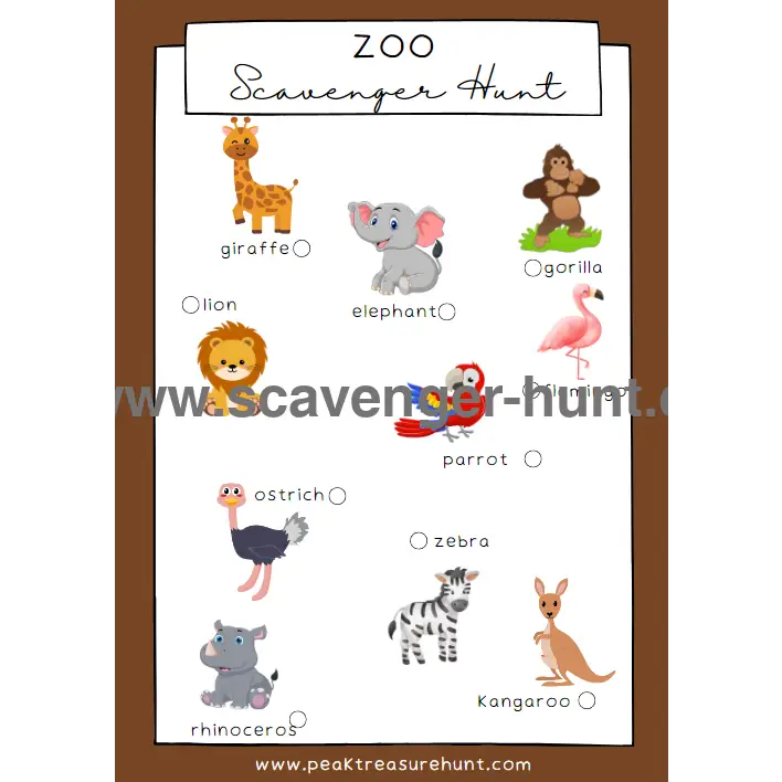 Printable Zoo Scavenger Hunt