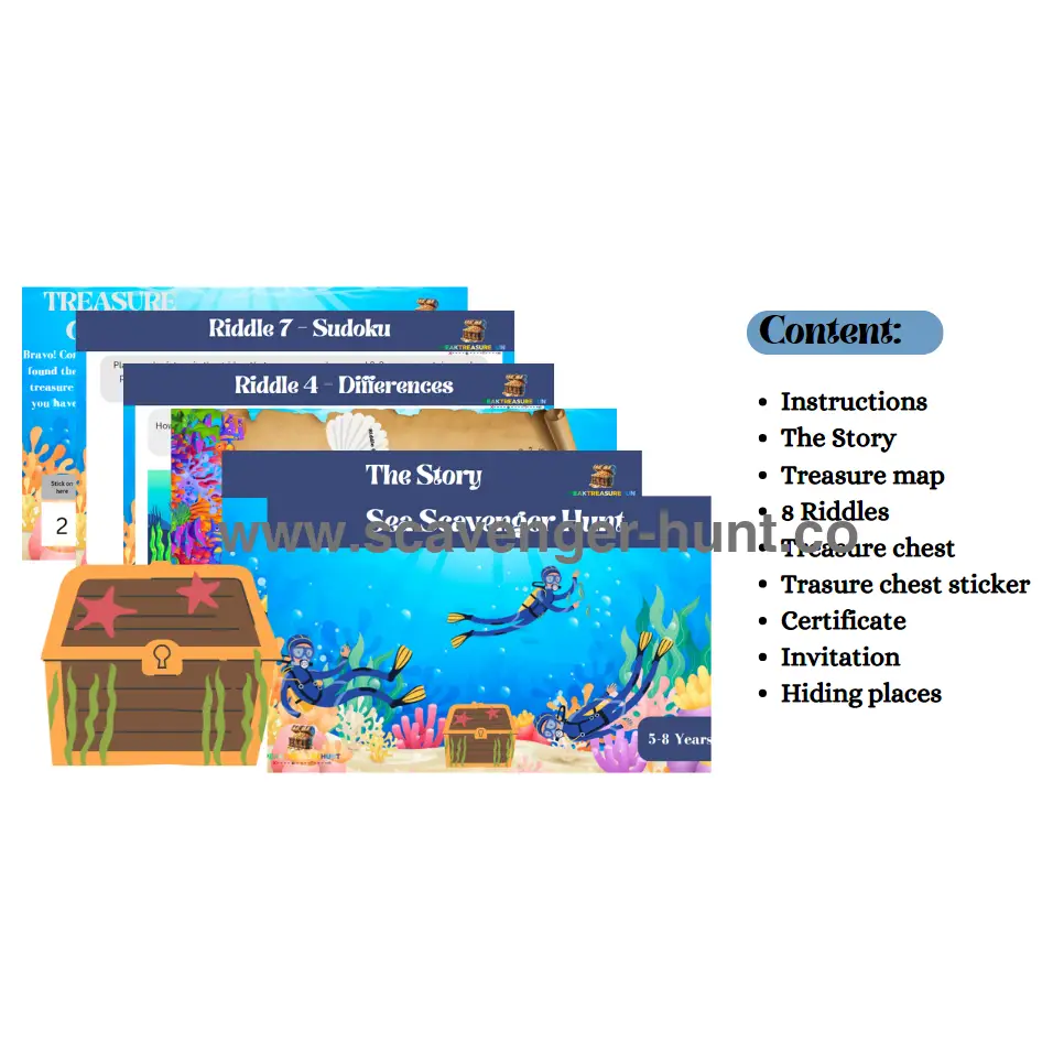 Under The Sea Scavenger Hunt - Printable Treasure Hunt - Peaktreasurehunt