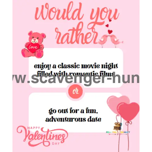 Valentine´s Day Would You Rather - 40 Printable Would You Rather Cards ...